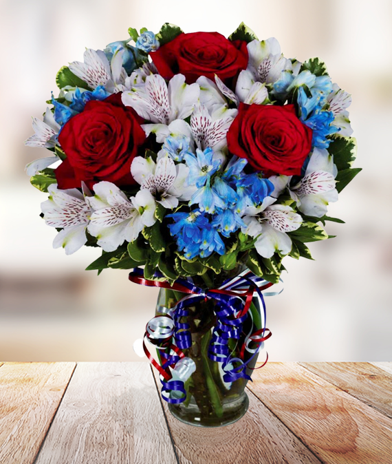 Bouquet Of Blue And Red Roses