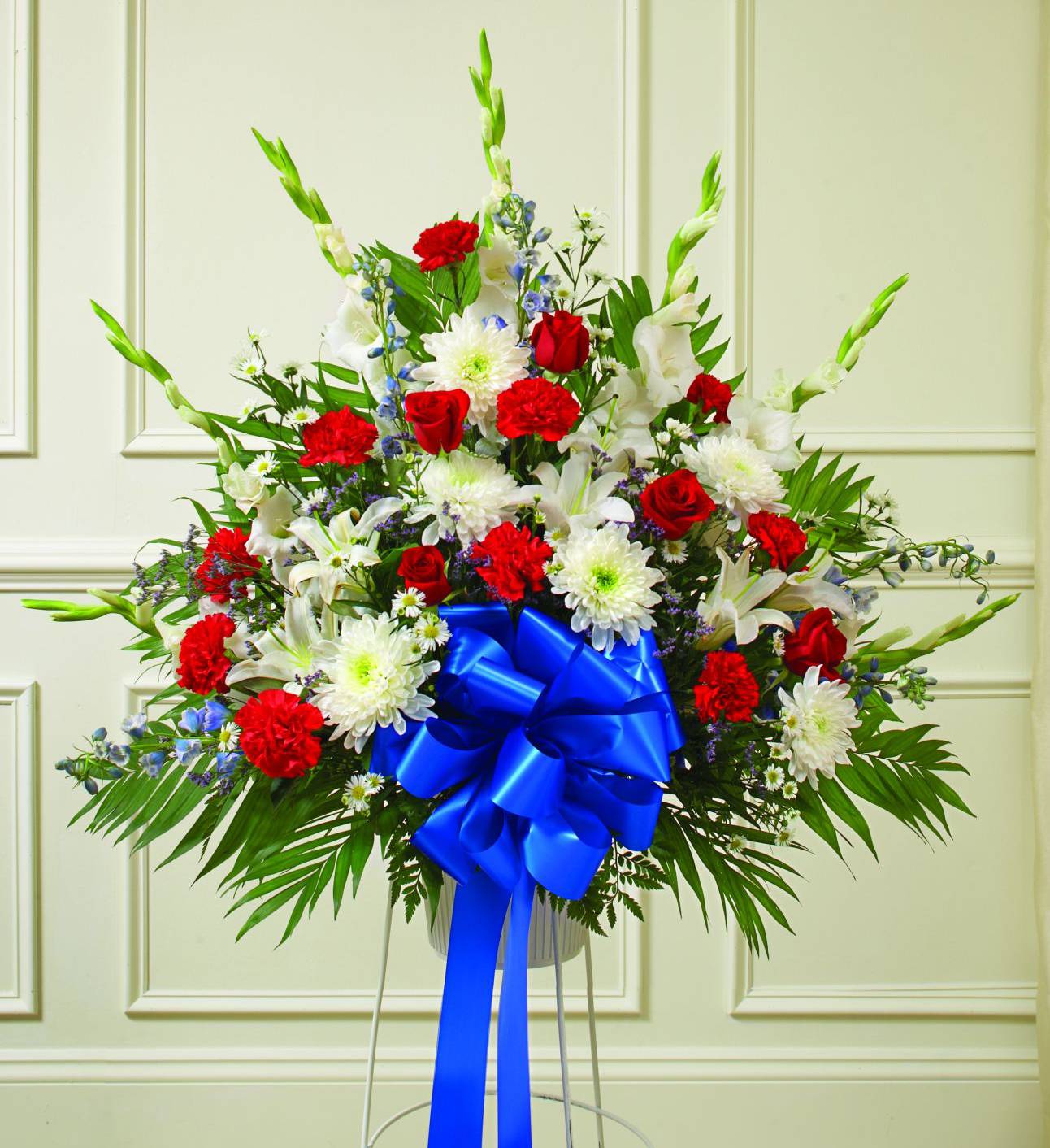 Red, White & Blue Sympathy Standing Basket | Avas Flowers