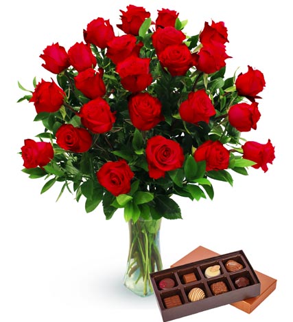 Two Dozen Red Roses & Chocolates | Avas Flowers
